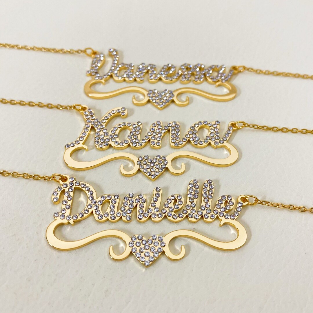 Big Diamond Name Necklace, Personalized Necklace, Bling Name Necklace ...