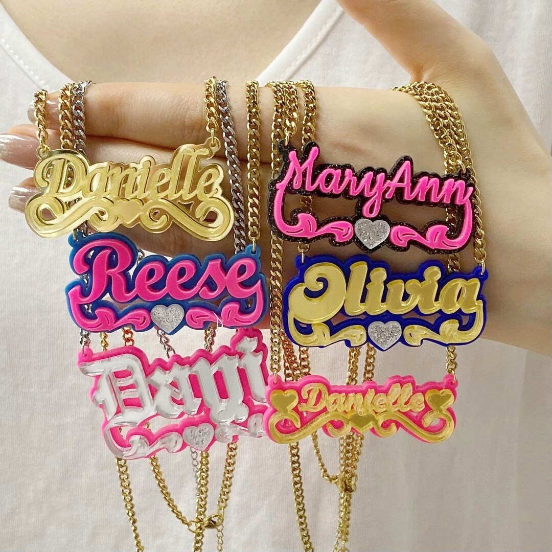 Acrylic Name Plate Necklace: Personalized Colorful Nameplate Jewelry - Etsy