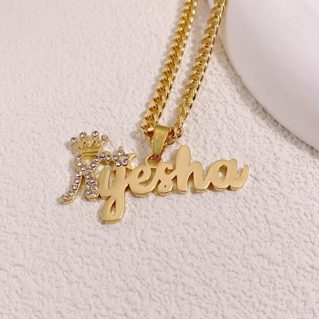Custom Diamond Name Necklace, Gold Name Necklace, Nameplate Necklace ...