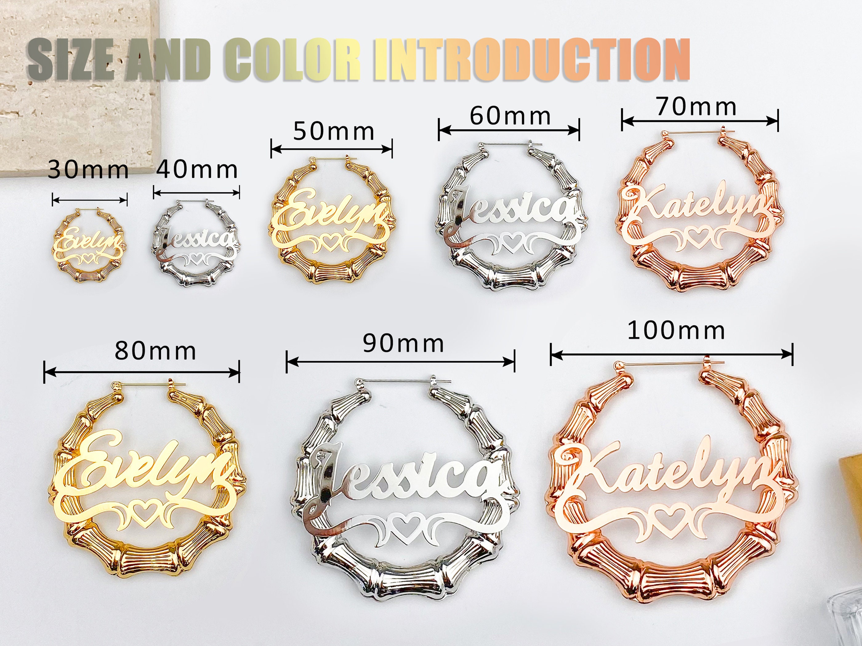 Personalized Bamboo Earrings, Bling Bamboo Hoop Earrings, Custom Name ...