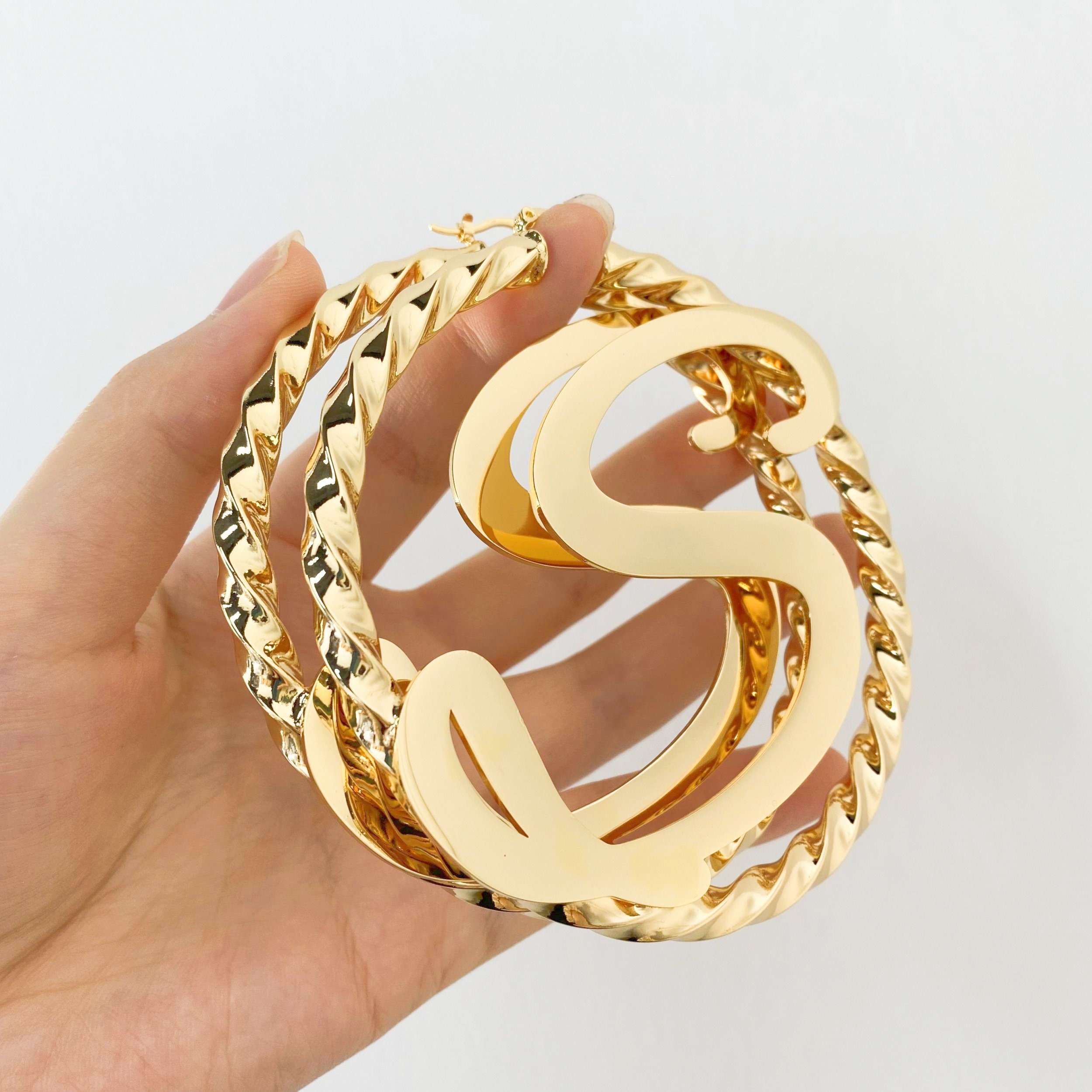 Initial Letter Earrings, Custom Letter Hoops, Larger Twist Hoop ...