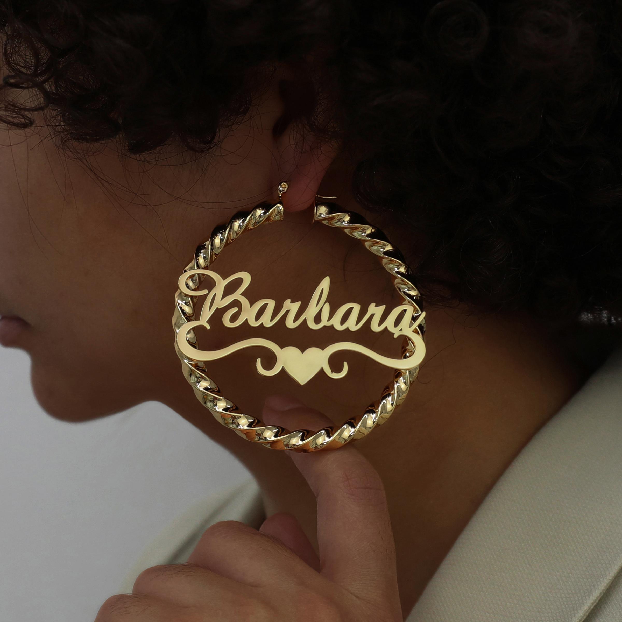 Custom Name Hoop Earrings: Personalized Gold Twist Hoops, 30mm,50mm ...