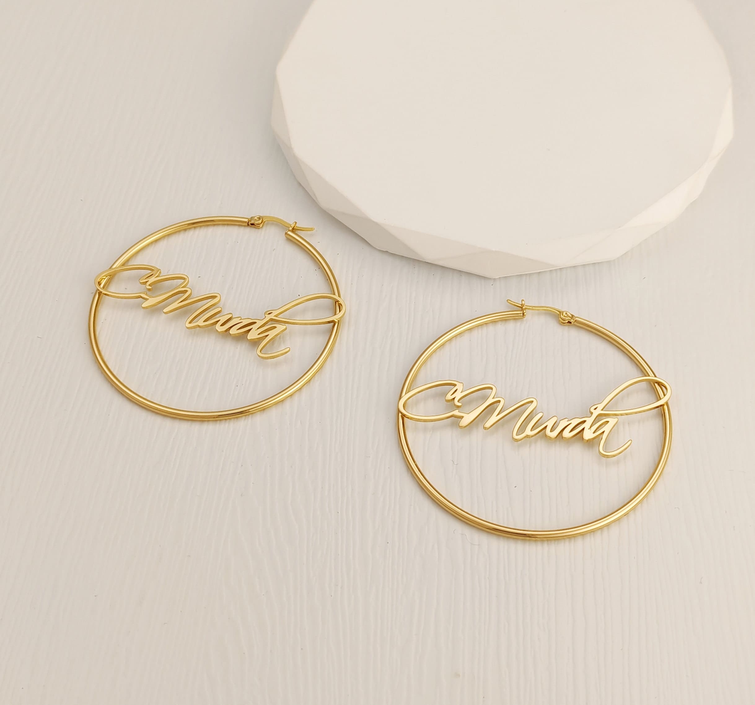 Hoop Earrings, Custom Name Earrings, Minimalist Name Hoop Earrings ...