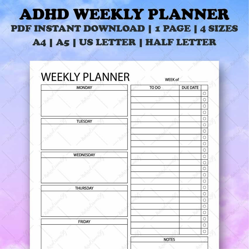 ADHD Weekly Planner. Printable. Simple Minimalist Layout. - Etsy