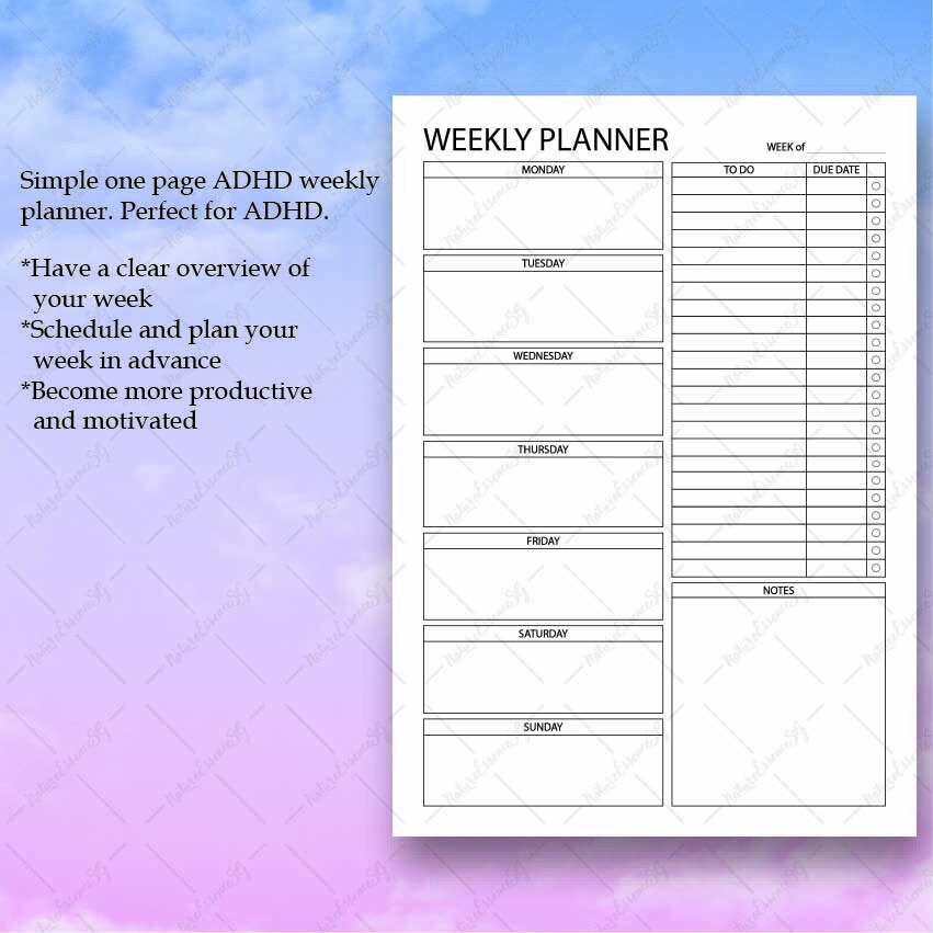 ADHD Weekly Planner. Printable. Simple Minimalist Layout. - Etsy