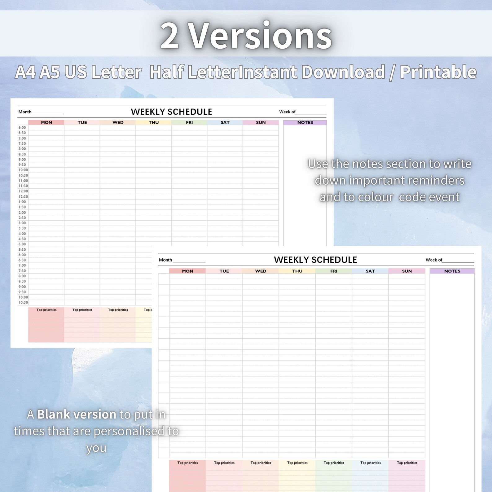 Weekly Hourly Planner, Weekly Schedule, Daily Planner, Undated Planner ...
