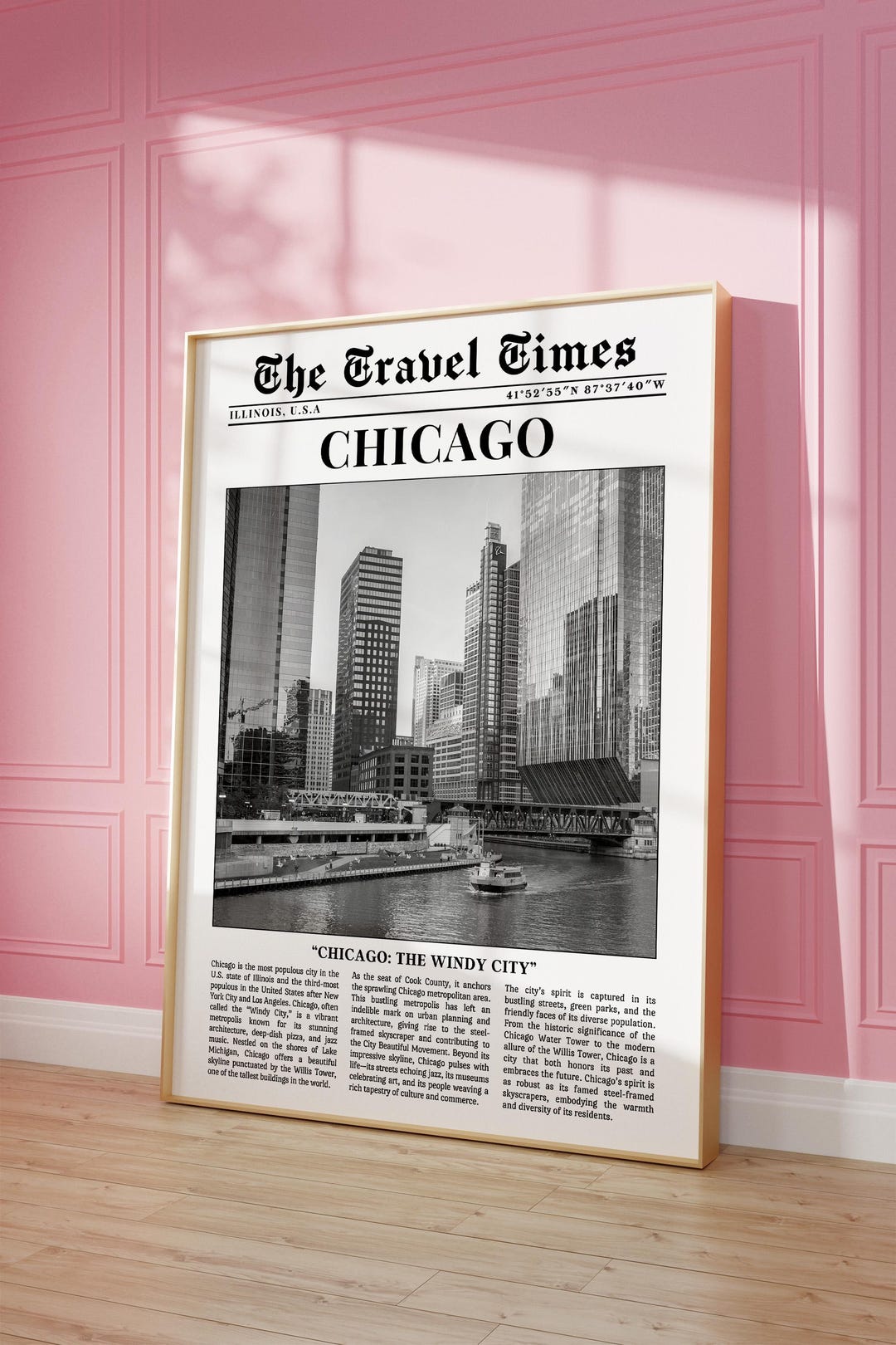 Chicago Wall Art, ILLINOIS Trendy Newspaper Print, Black and White Art ...