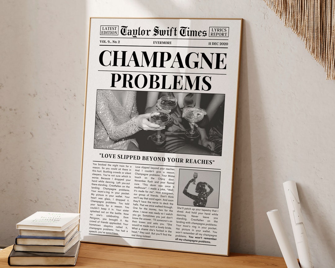 CHAMPAGNE PROBLEMS Retro Poster, Taylor Newspaper Print, Evermore ...