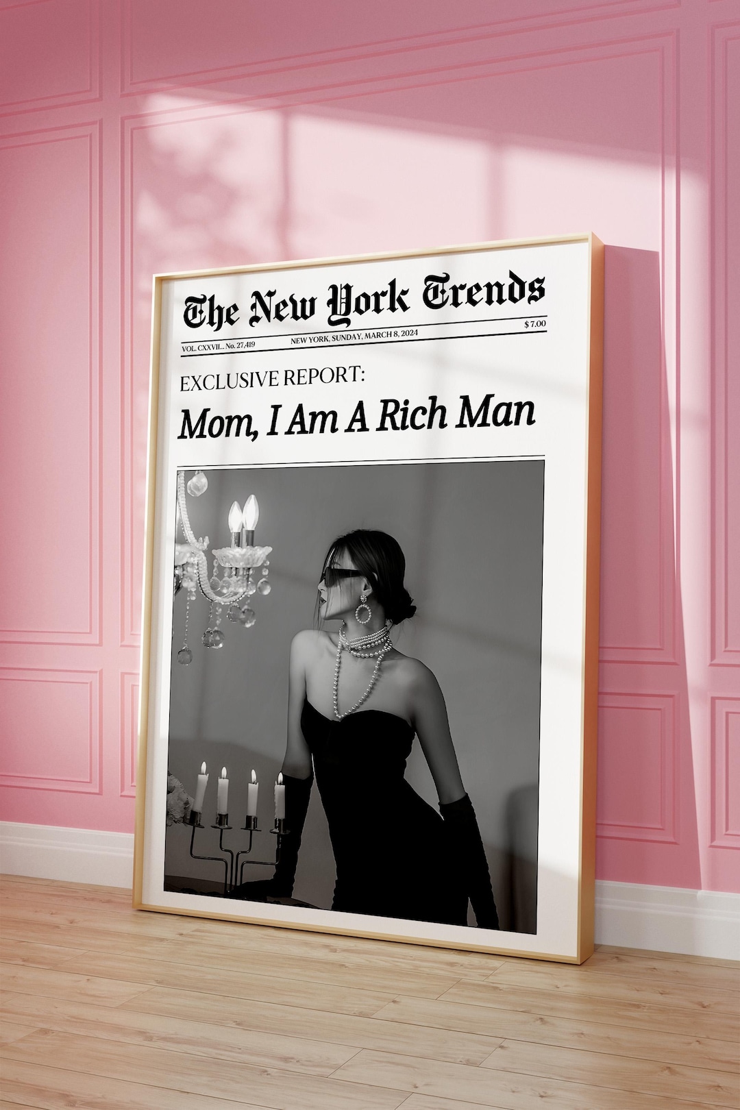 Trendy Newspaper Print, New York Time Art, Mom I Am a Rich Man Poster ...