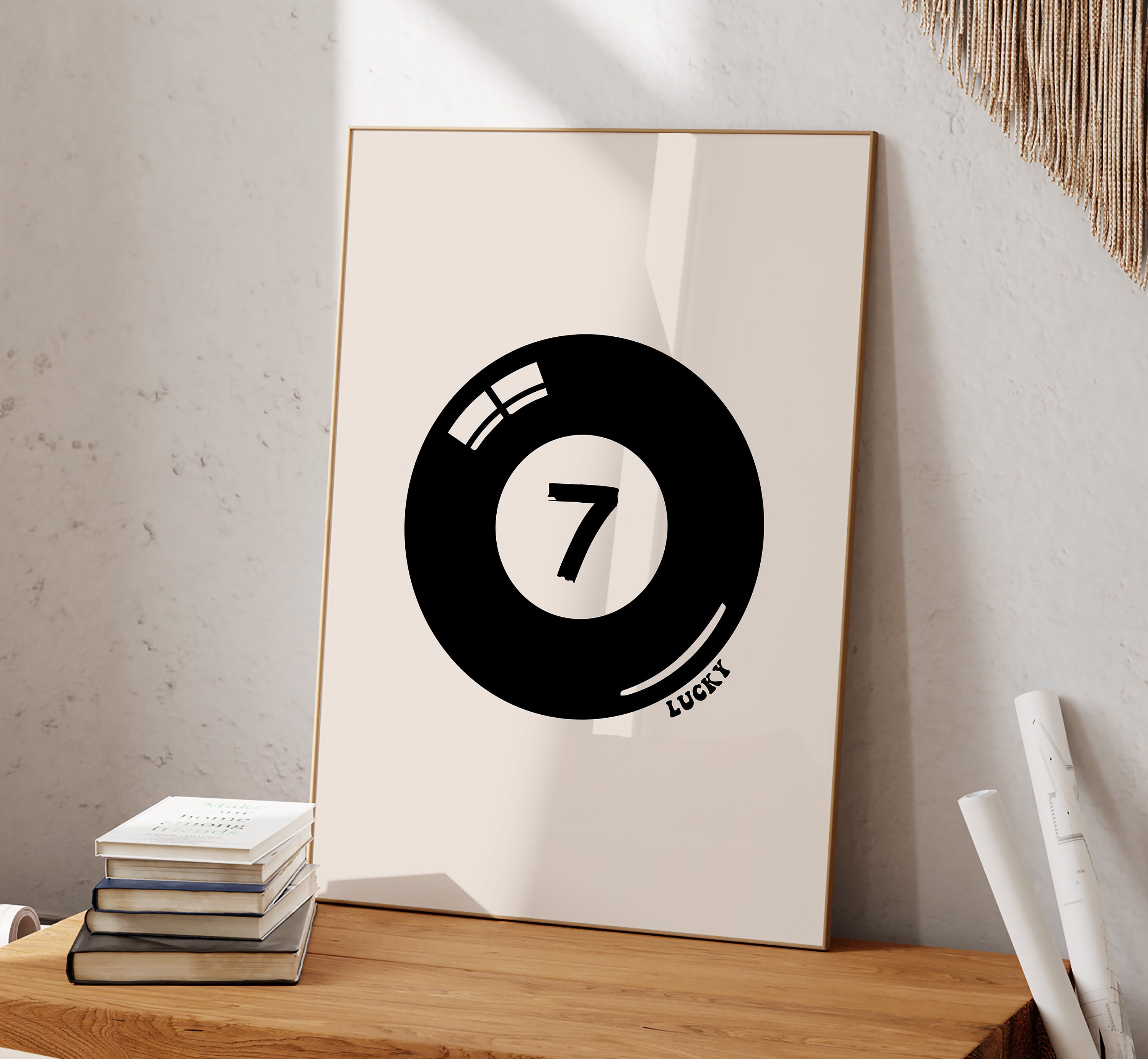 Vintage Pool Ball Print, Lucky 7 Ball Print, Black Pool Ball Poster ...