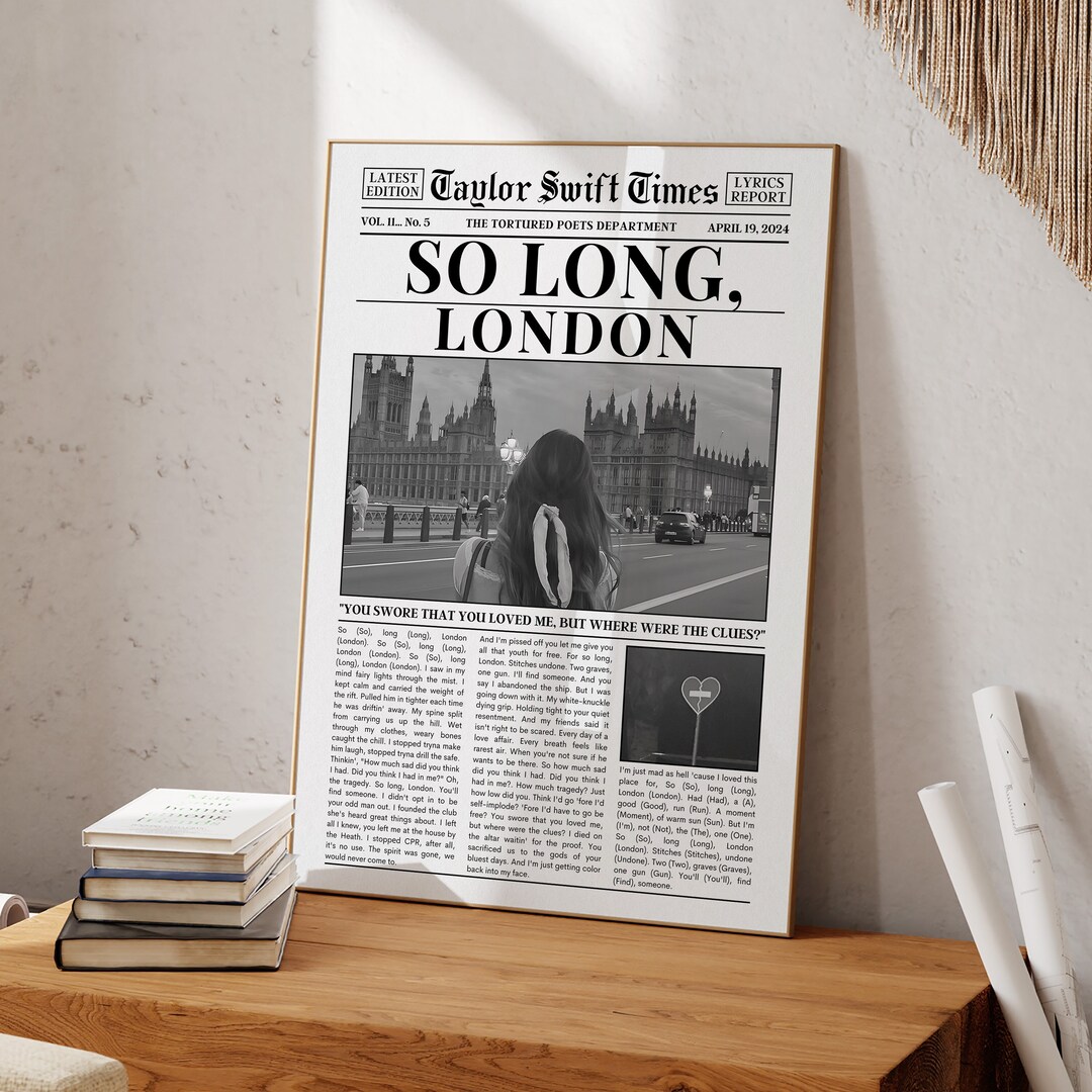 So Long London Retro Newspaper Poster, Taylor the Tortured Poets ...