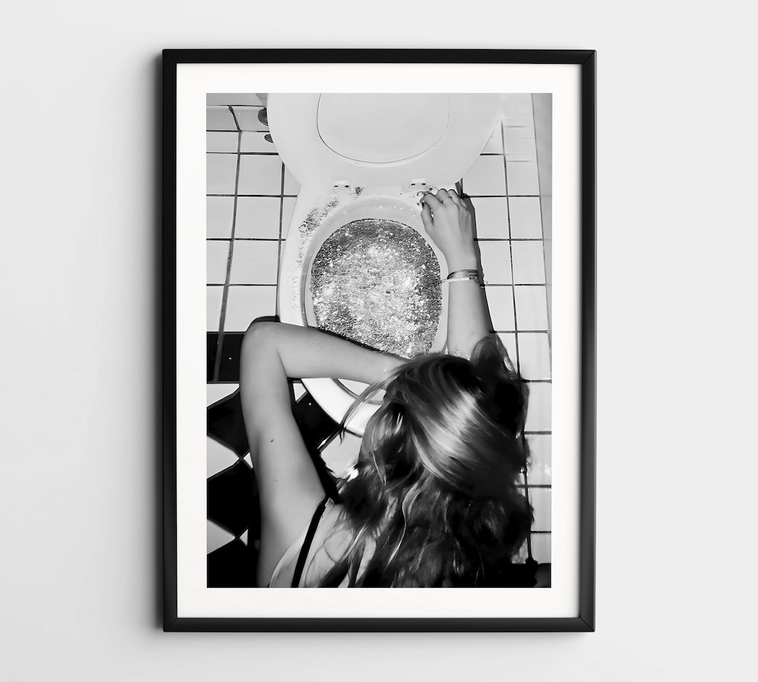 Woman After the Disco Party Print, Funny Bathroom Wall Art, Black and ...