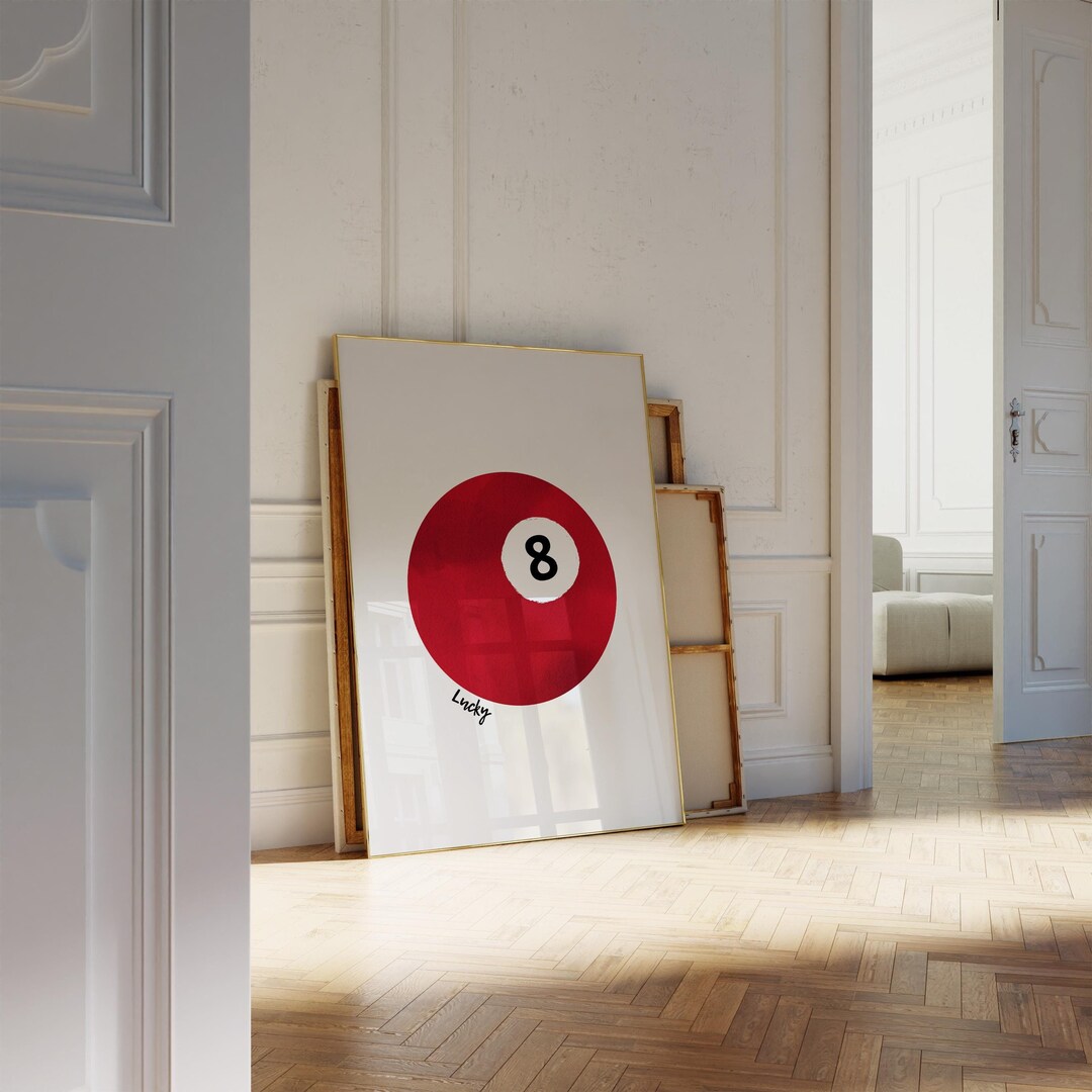 Vintage Pool Ball Print, Lucky 8 Ball Wall Art, Retro Hand Drawn Poster ...