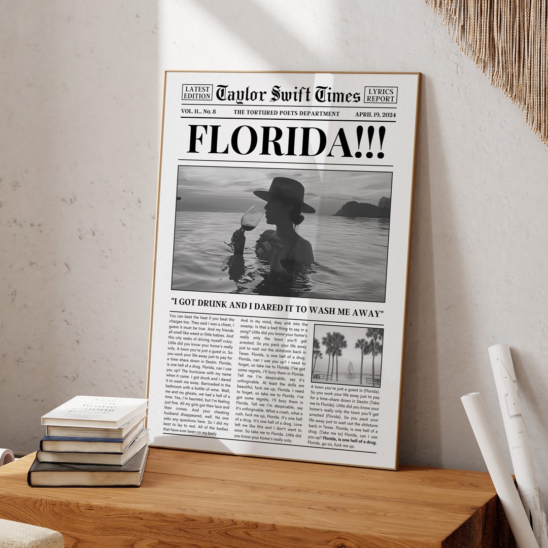 FLORIDA Retro Newspaper Poster, Taylor the Tortured Poets Department ...