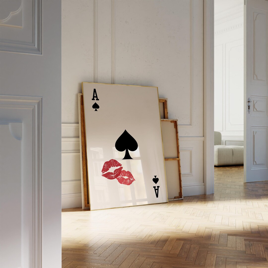 Playing Card Wall Art, Ace of Spades Print, Trendy Wall Art, Retro Kiss ...