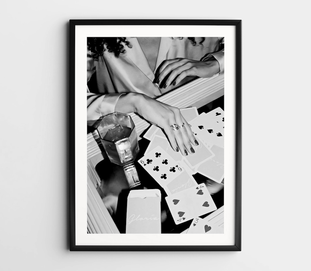 Woman Playing Cards Wall Art, Black and White Print, Playing Cards ...