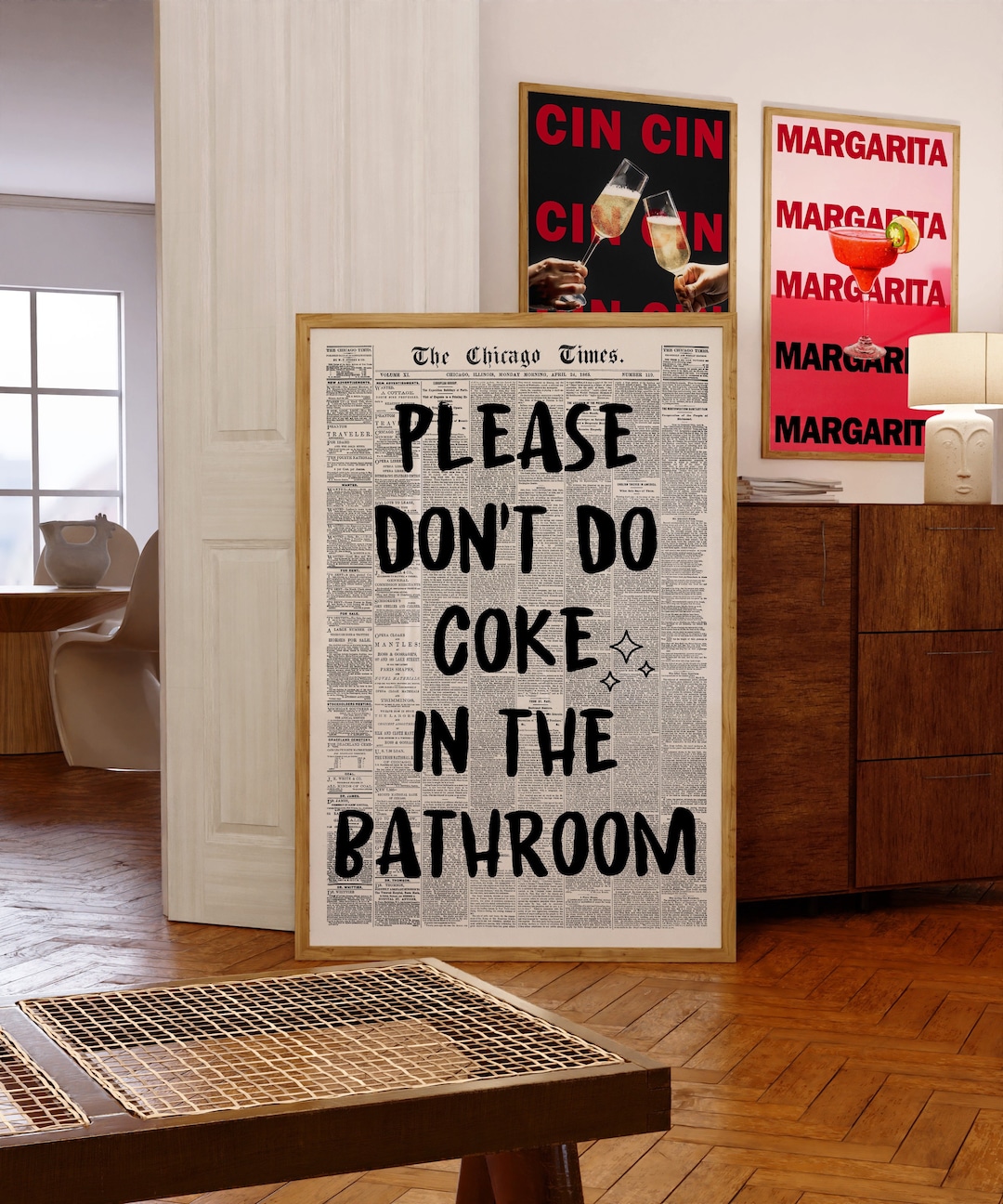 Please Don't Do Coke in the Bathroom Retro Newspaper Print, Trendy Wall ...