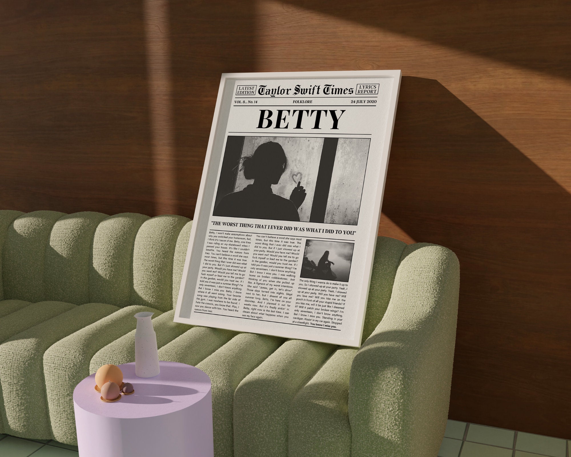 BETTY Retro Poster, Taylor Digital Newspaper Print, Folklore Lyrics ...
