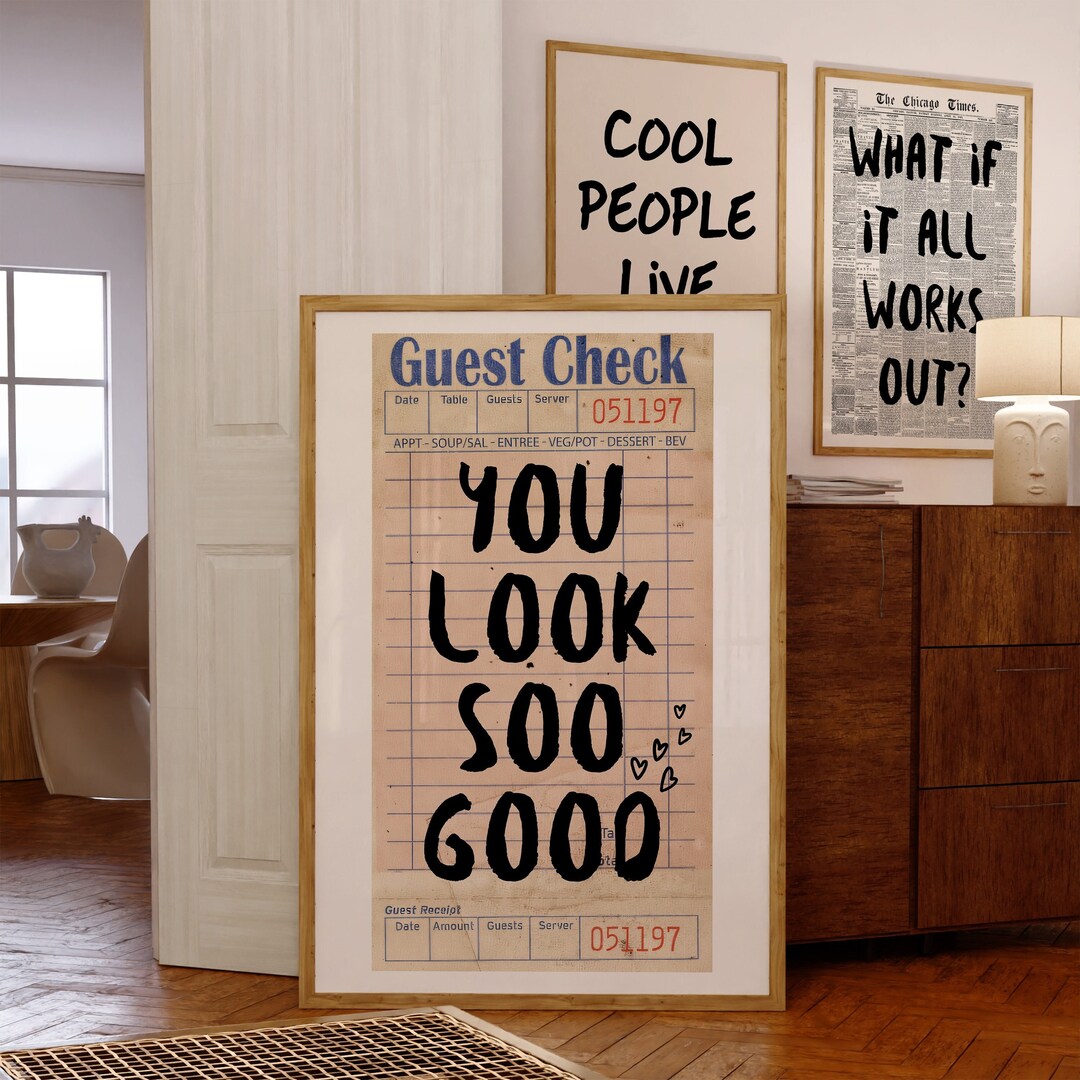 Vintage Guest Check Print You Look so Good, Trendy Wall Art, Retro ...