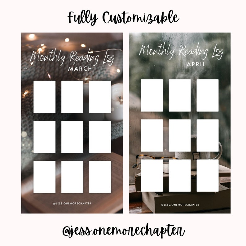12 Monthly Reading Log Bookstagram Templates for Instagram Download - Etsy