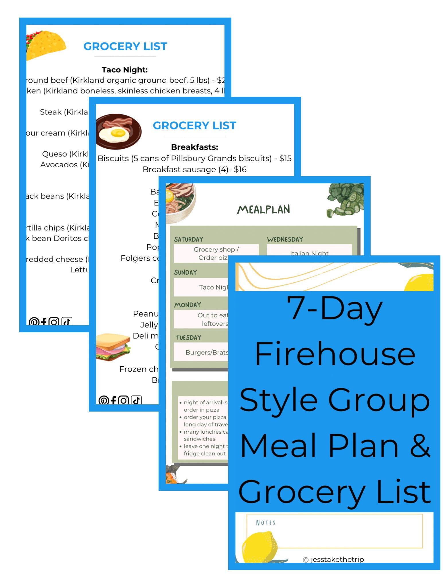 7-day Firehouse-style Group Meal Plan & Grocery List - Etsy
