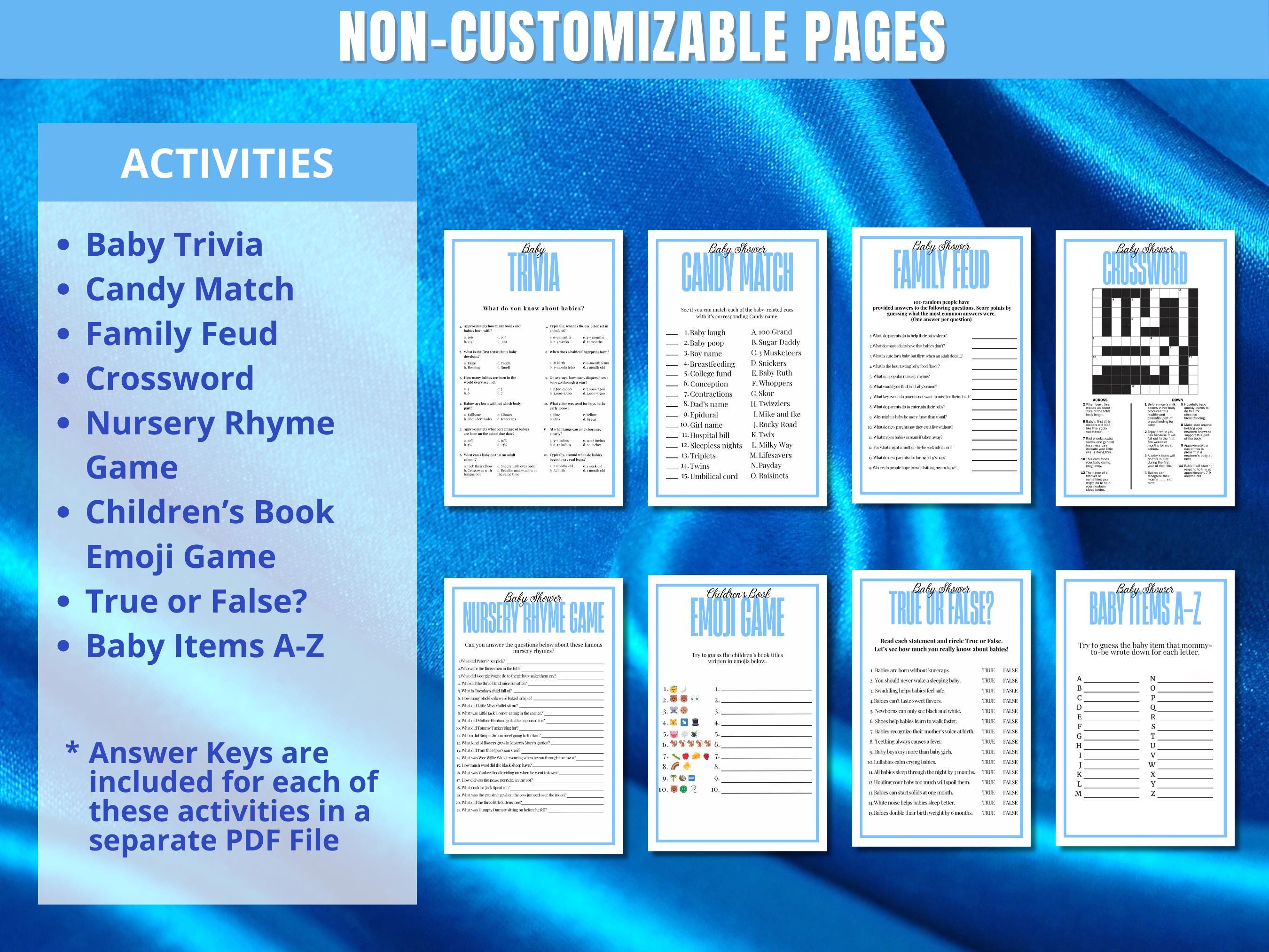 Blue Magazine Baby Shower Games | Add-on Activity Pages (digital ...