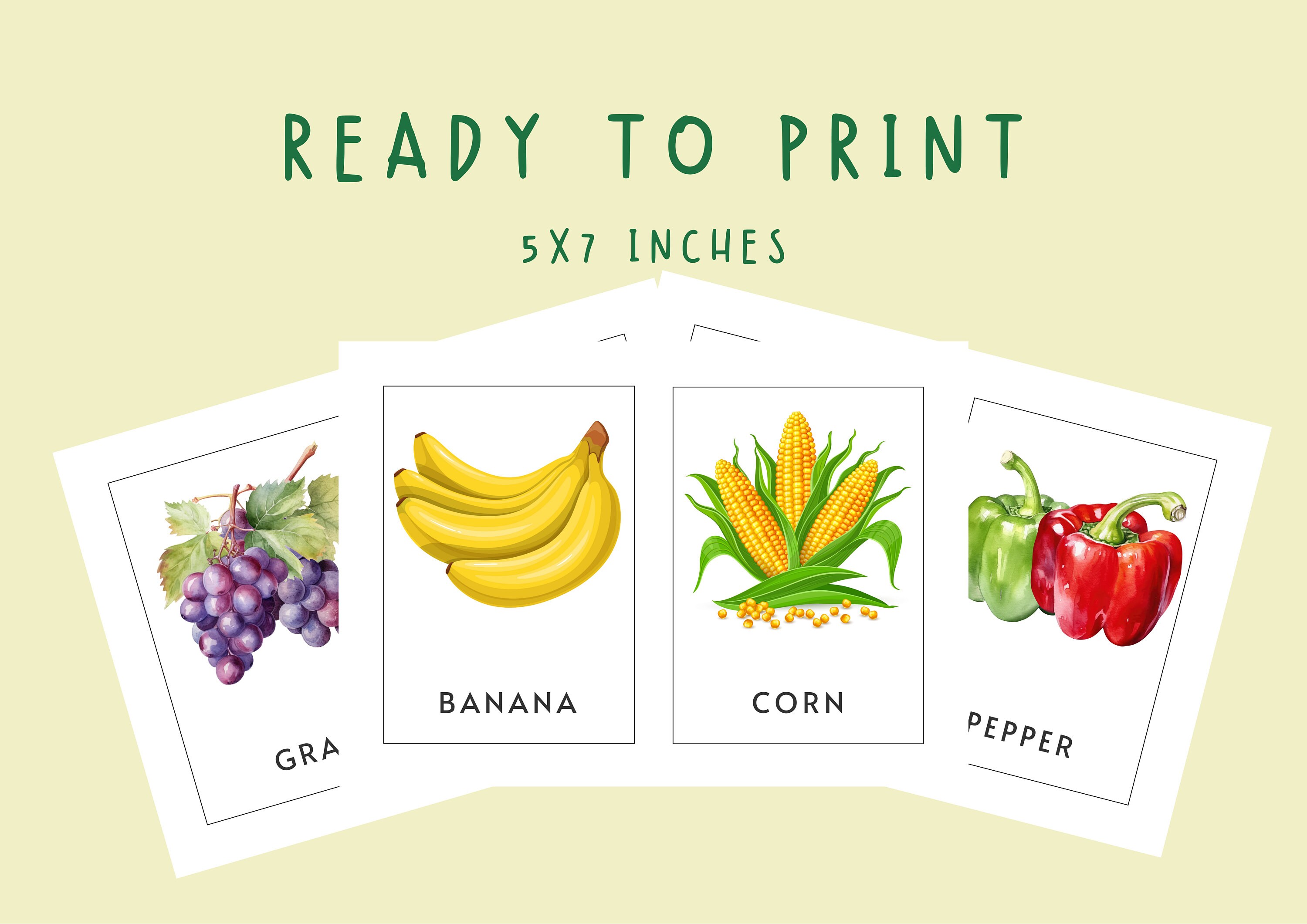 30 Fruit & Vegetable Flashcards Preschool Montessori - Etsy