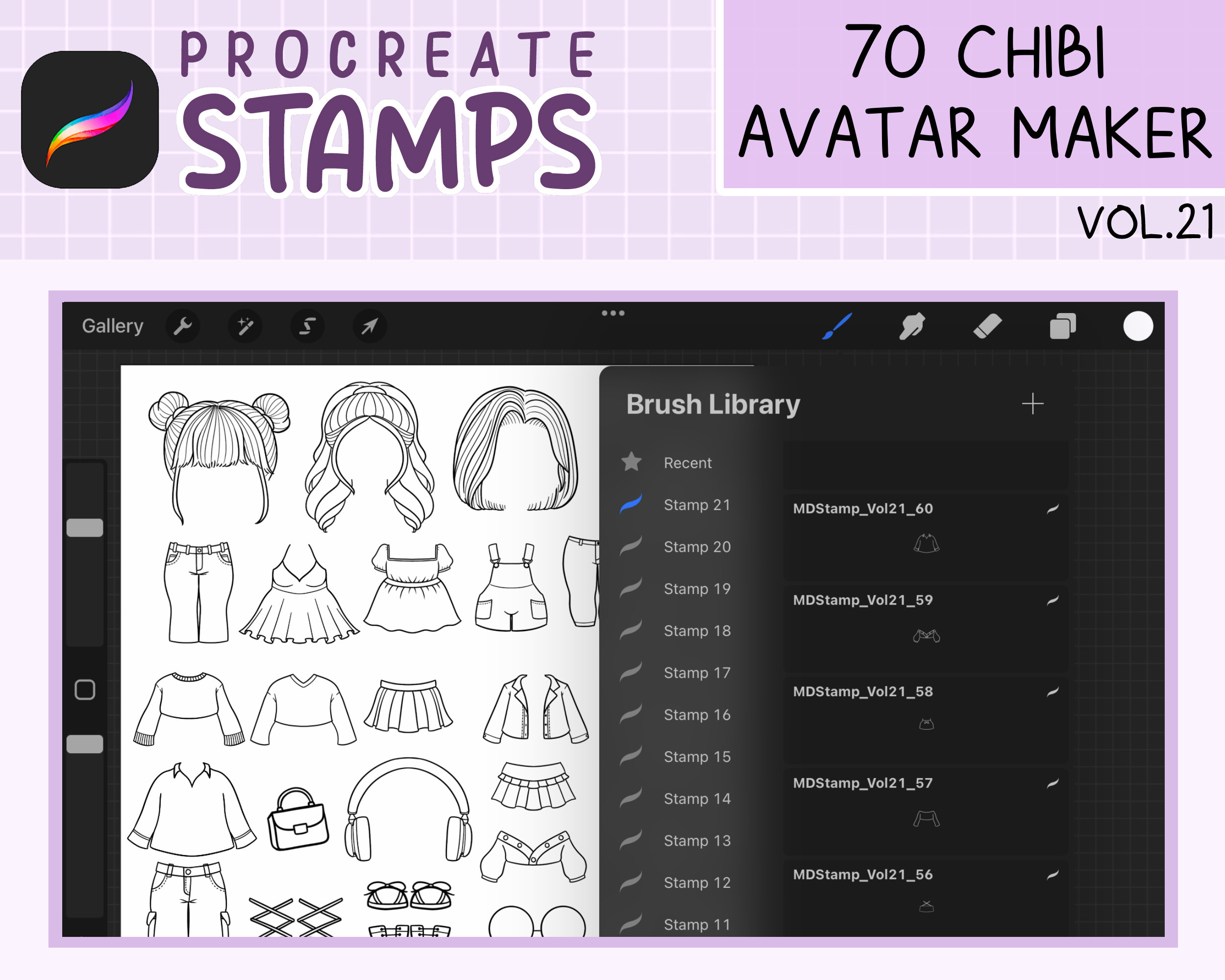 Procreate CHIBI AVATAR MAKER Lineart, Stamp Brush, Procreate Anime ...
