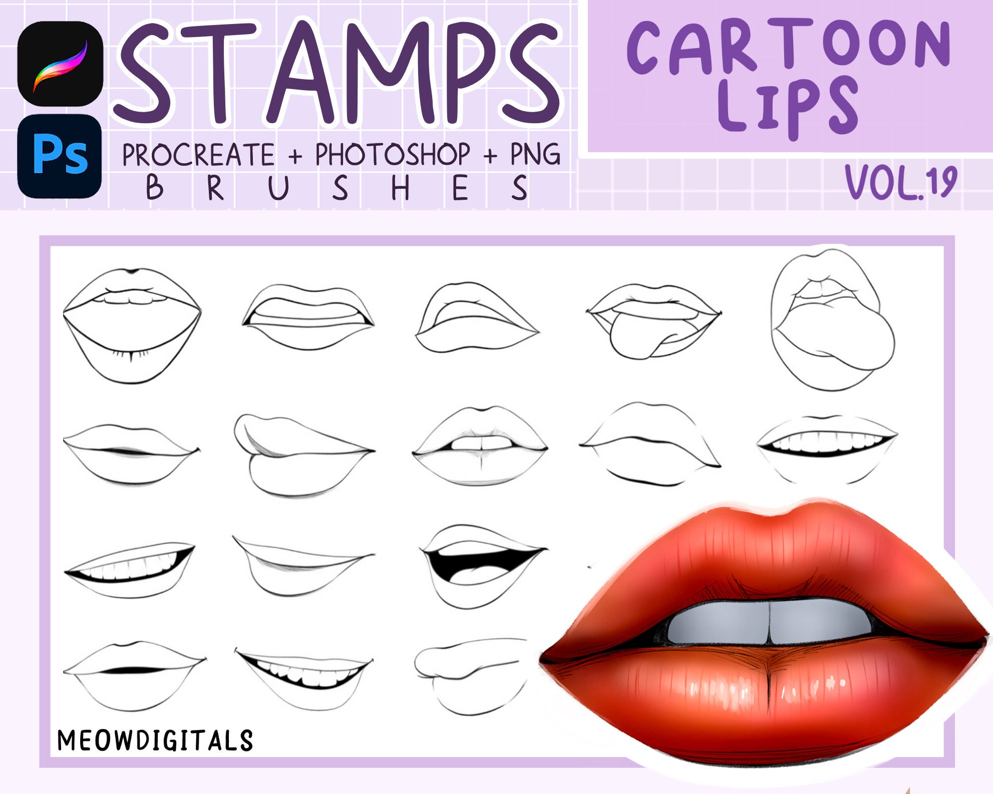 CARTOON LIPS Brush, Photoshop Brush, Procreate Brushes, Lip Sketch ...