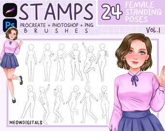 CHIBI STANDING STAMP, Procreate Brush, Photoshop Brushes, Woman Anatomy ...