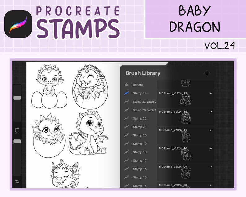 Procreate Brush BABY DRAGON, STAMP, Kawaii Anatomy, Procreate Animal ...