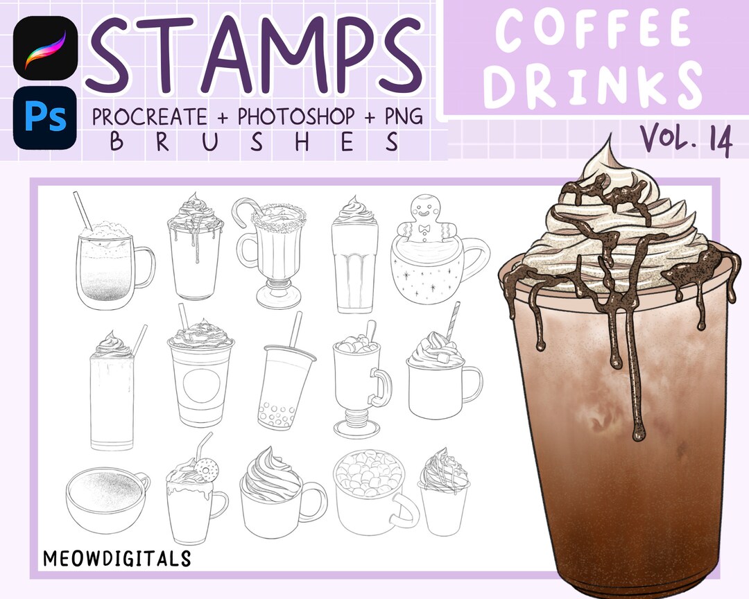Coffee Drinks Stamp Brush Set: Procreate & Photoshop (digital Download ...