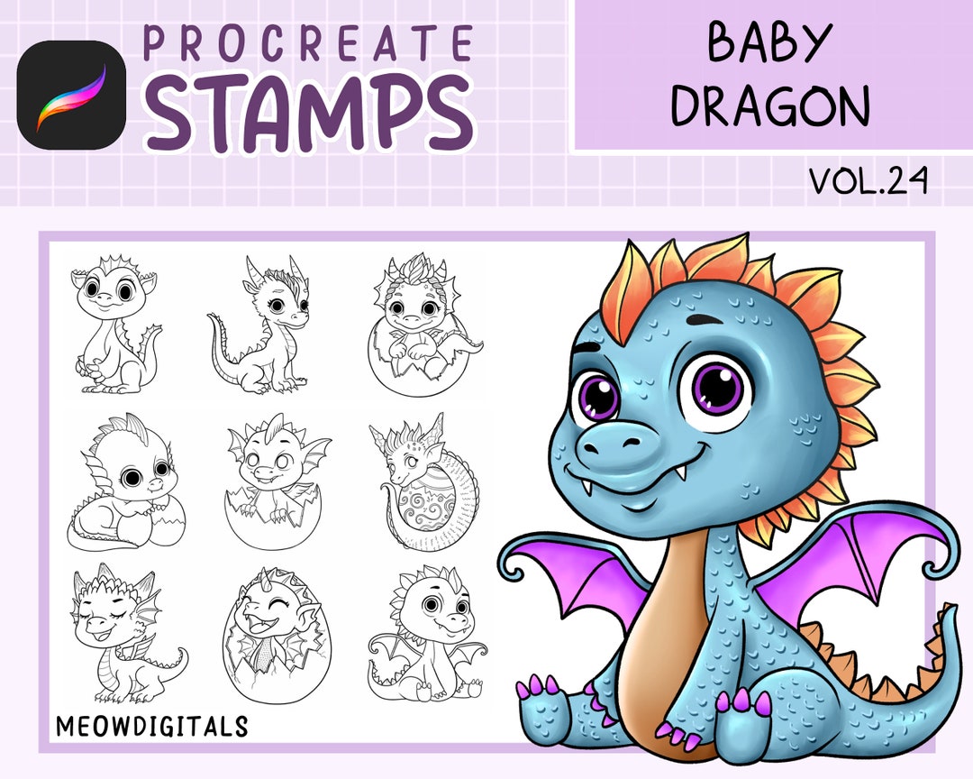 Procreate Brush BABY DRAGON, STAMP, Kawaii Anatomy, Procreate Animal ...