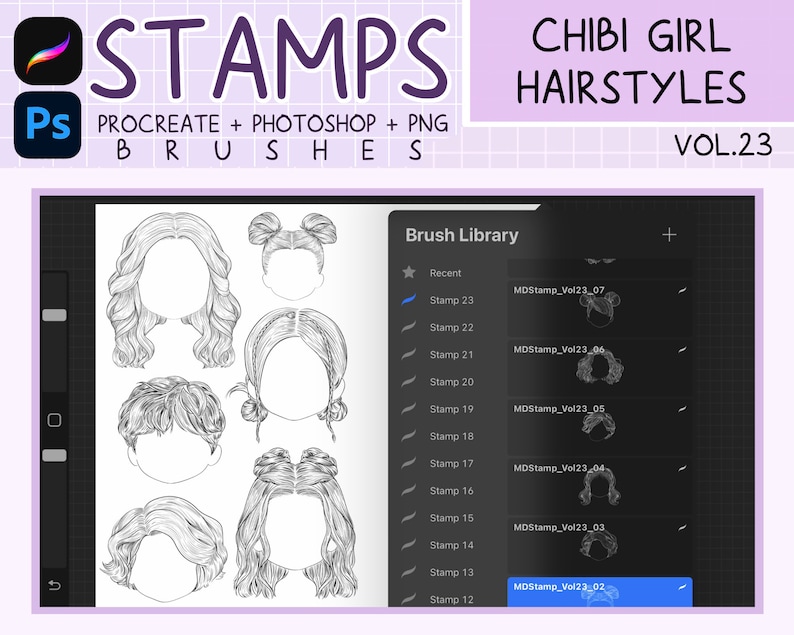 CHIBI HAIR Styles STAMP, Procreate Brush, Photoshop Brushes, Woman ...