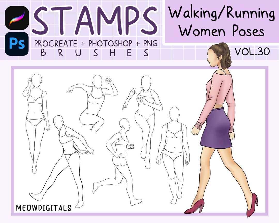 Procreate Brush, Photoshop Brushes,walking RUNNING Poses, STAMP Brush ...