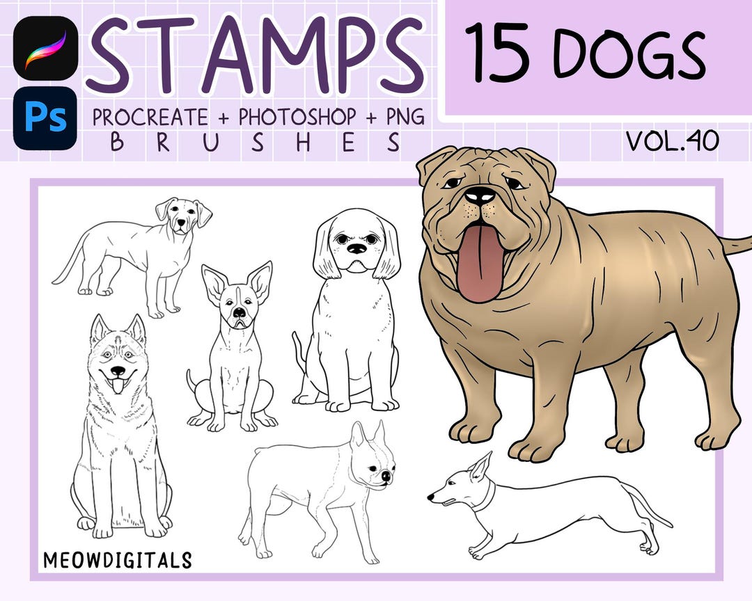 Procreate Brush, Photoshop Brushes, DOG POSES Stamp, Guide for Drawing ...