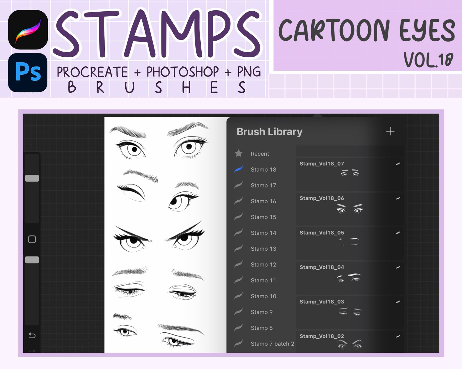 Procreate Brush, Photoshop Brushes, CARTOON EYES Brush, Anatomy, Eye ...