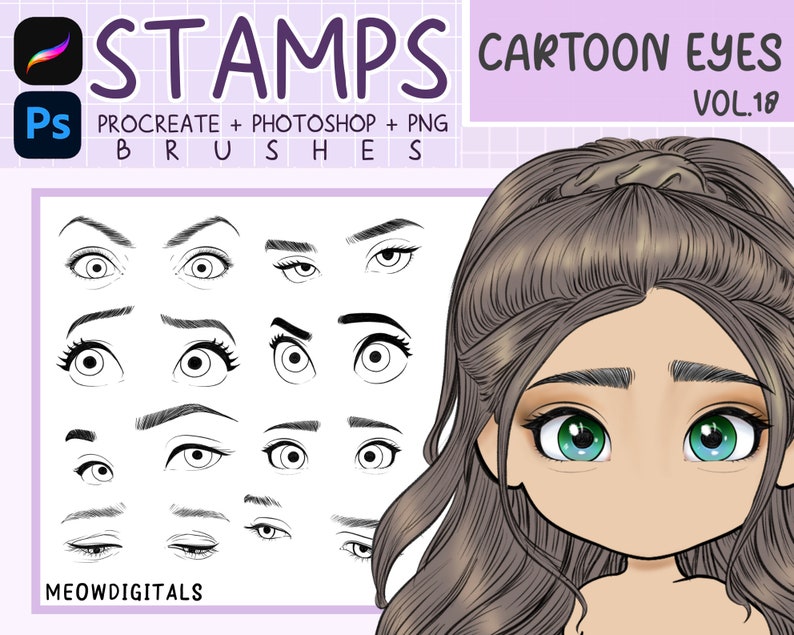 Procreate Brush, Photoshop Brushes, CARTOON EYES Brush, Anatomy, Eye ...