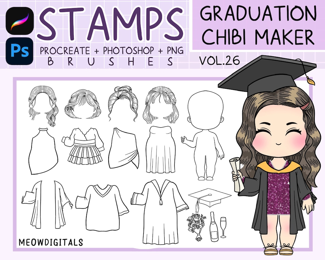Procreate Graduation Chibi Avatar Maker: Stamp Brush Set (digital ...