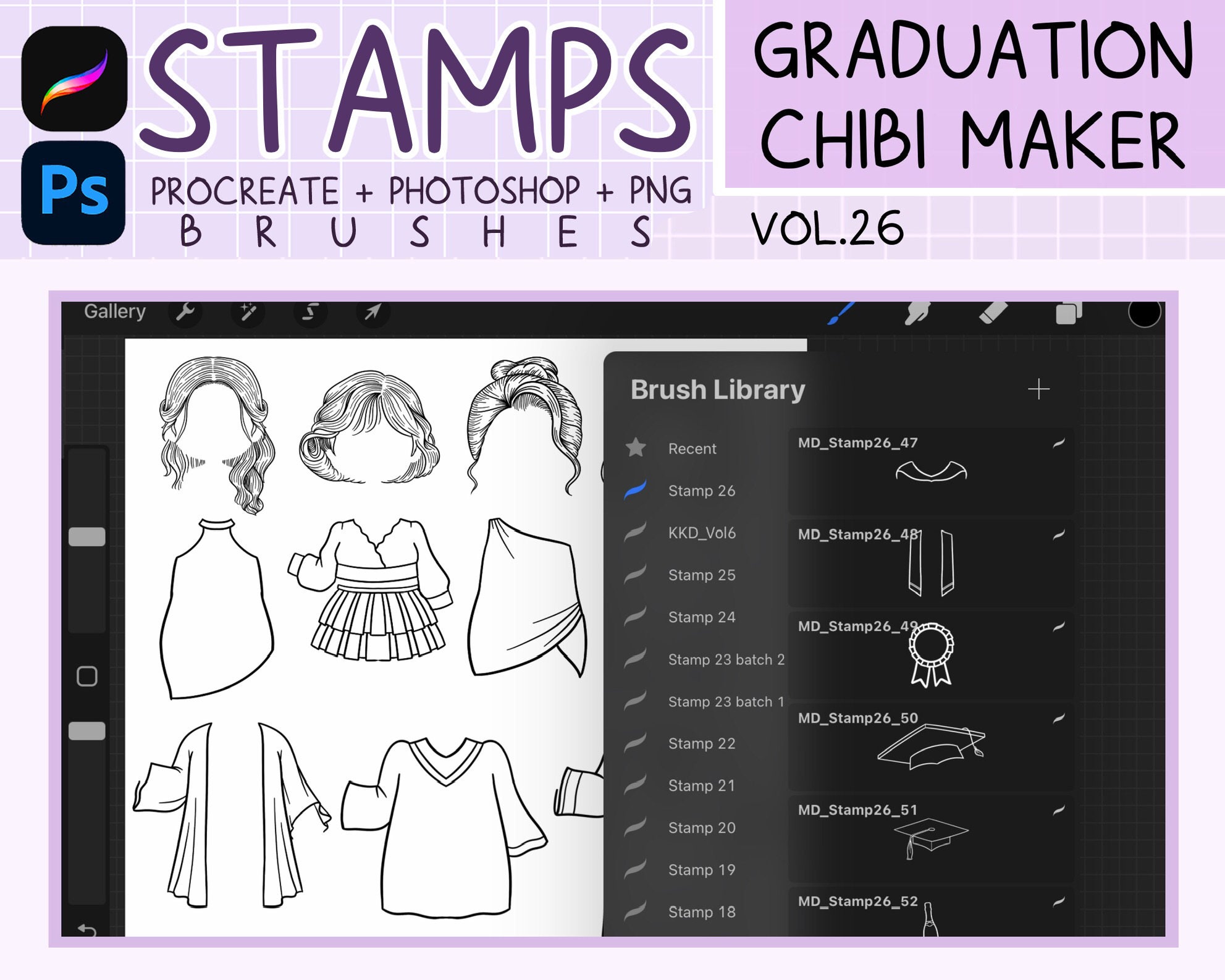 Procreate GRADUATION CHIBI AVATAR Maker Lineart, Stamp Brush, Procreate ...