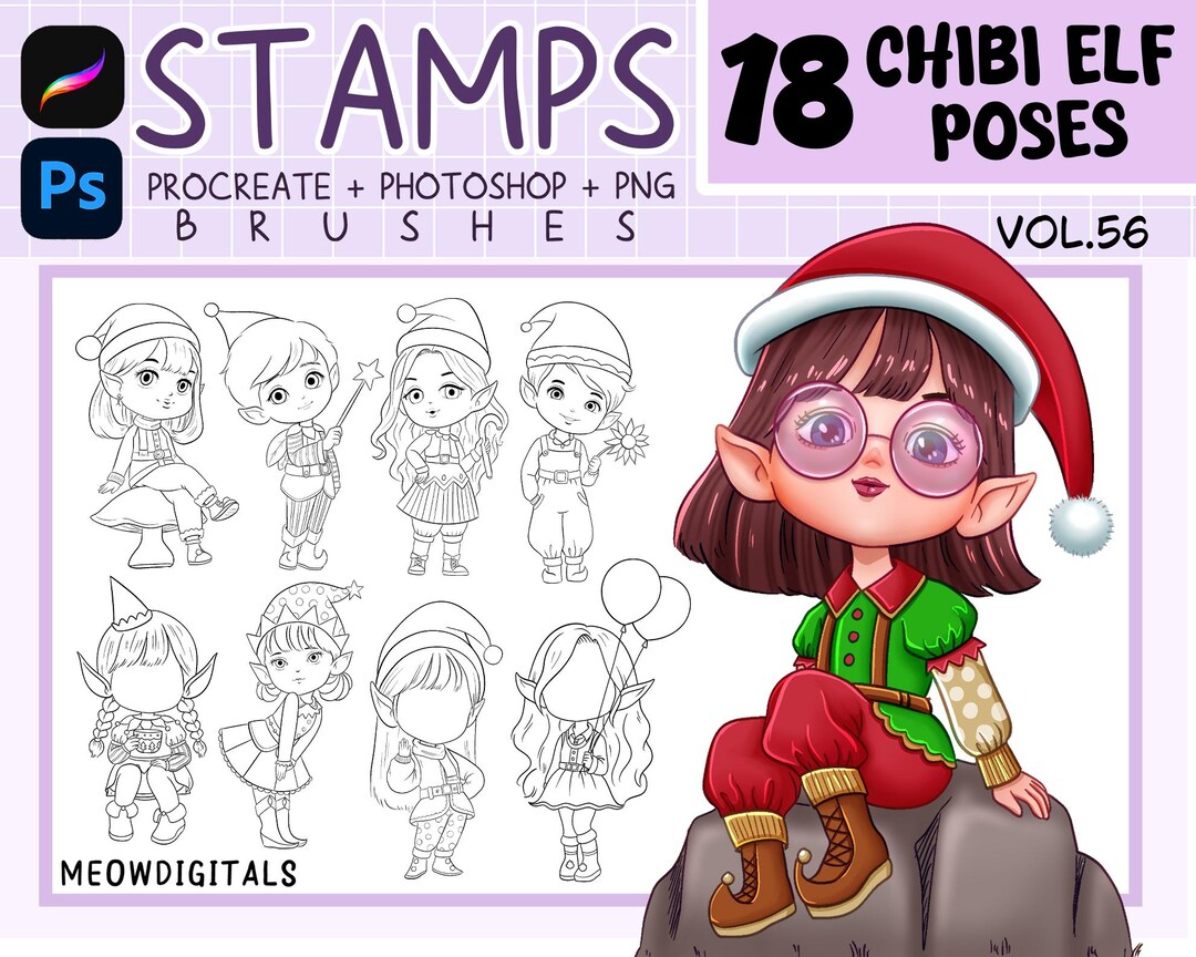 Chibi Elf Poses: Procreate & Photoshop Brushes (digital Download) - Etsy