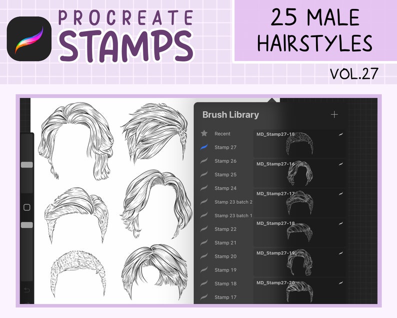 Procreate MALE HAIR Styles STAMP Brush, Men Hairstyle, Manga Body Poses ...