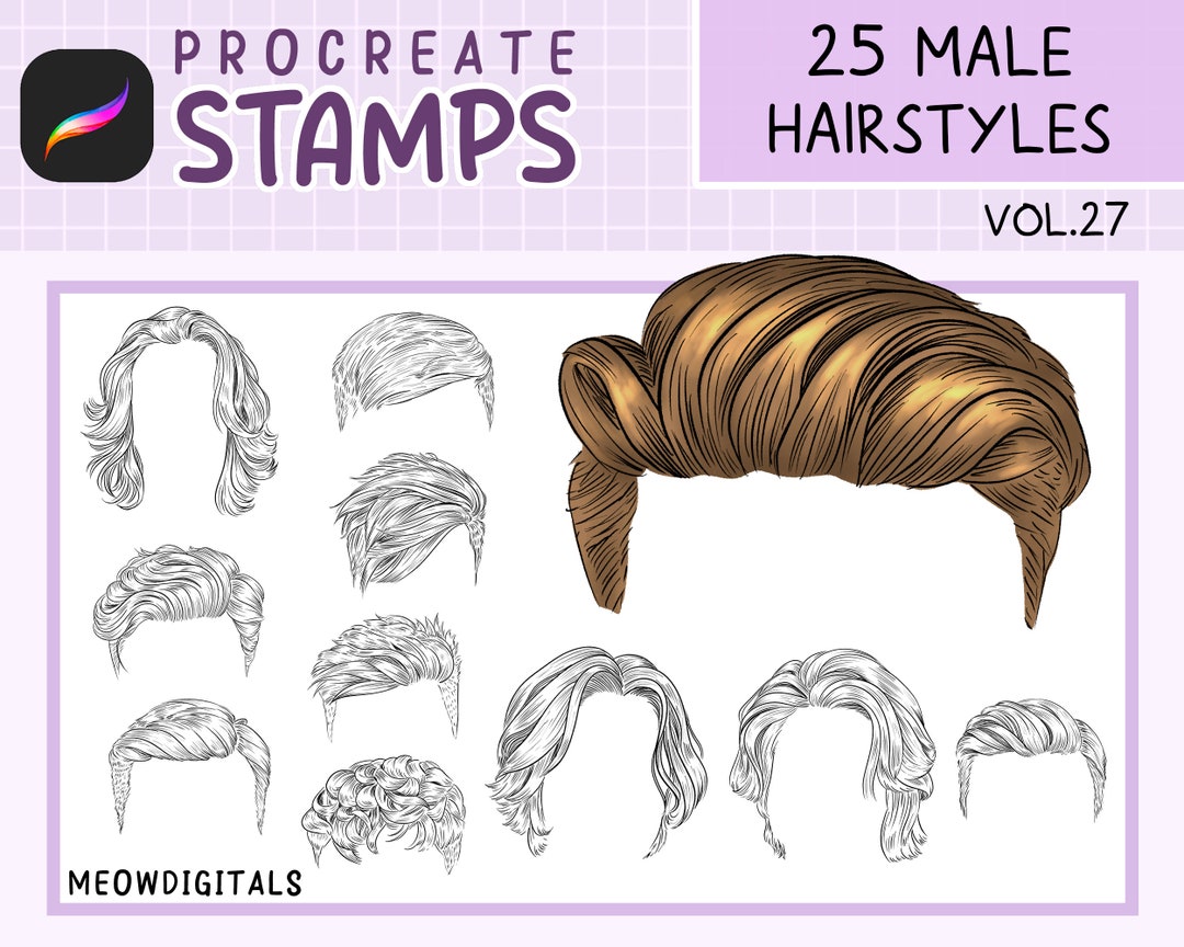 Procreate MALE HAIR Styles STAMP Brush, Men Hairstyle, Manga Body Poses ...
