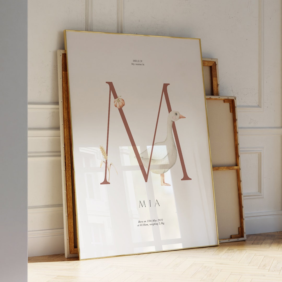 Printable Initial Poster Letter M Gender Neutral Nursery and Kids Room Wall Art Decor Farm ...