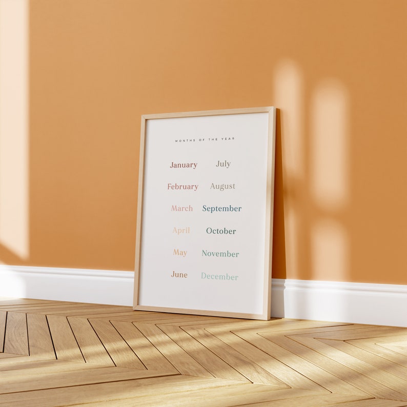 Months of the Year Poster Kids Printable Educational Wall Art ...