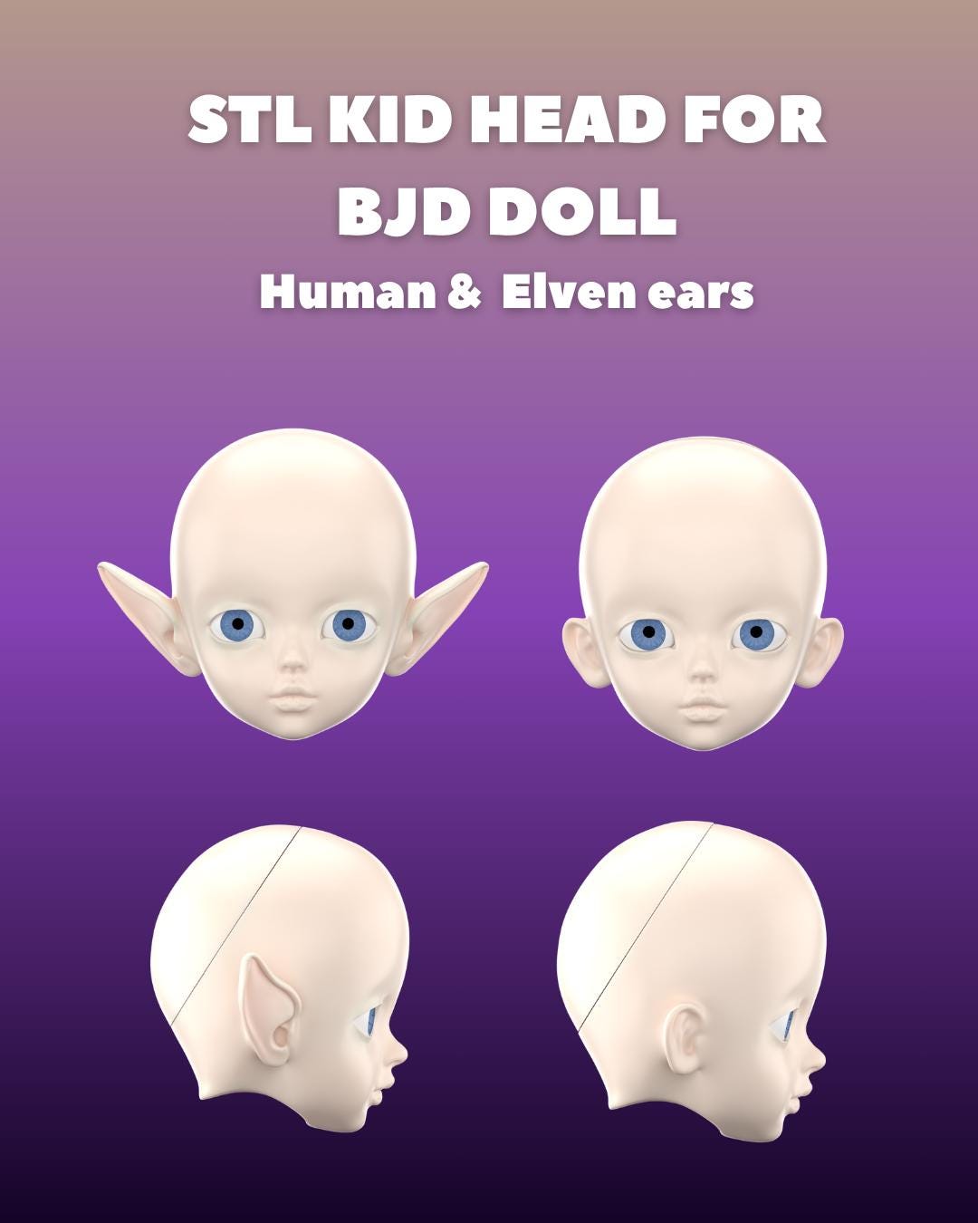 BJD Child Head STL for 3D Printing, Ball Jointed Doll Head , Stl Child ...