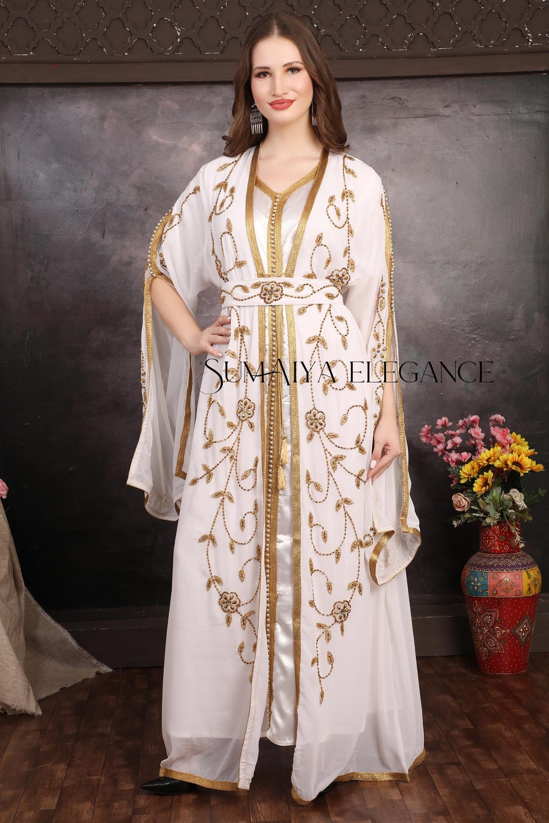 Dahab Dubai Moroccan Kaftan Elegant Abaya Arabic Dress Caftan Fancy Hand Beaded Party Wear ...
