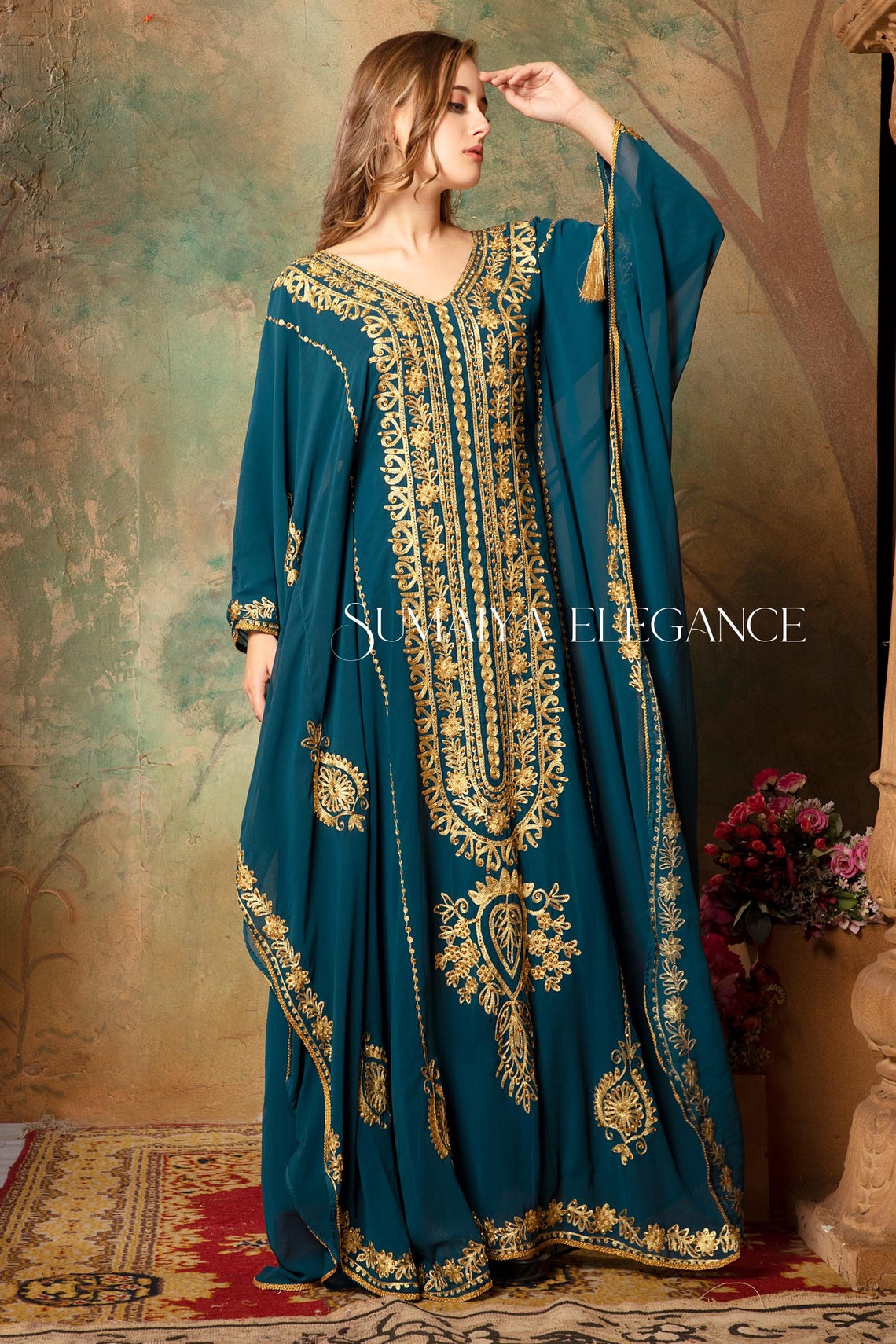 Mehar Abaya Kaftan Evening Moroccan Dubai Caftan Aari Embroidery Stones ...