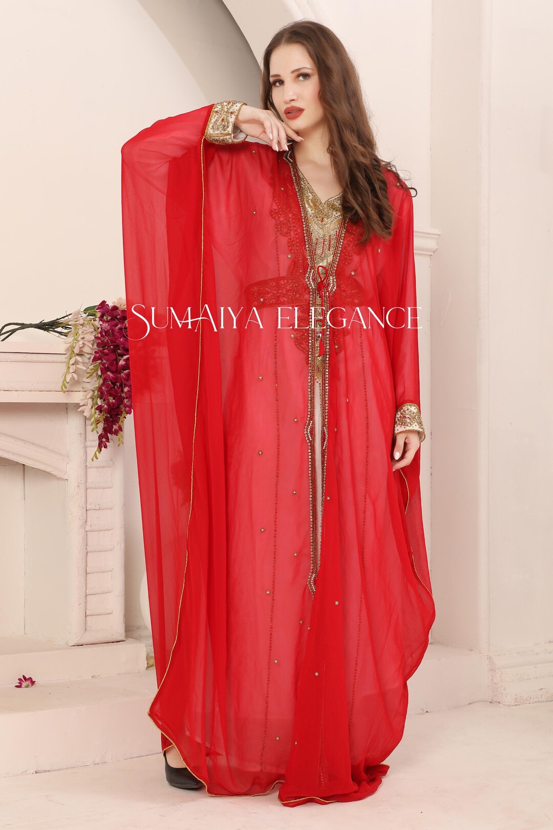 Moroccan Dubai Kaftan Arabic Abaya Maxi Hand Beaded Caftan Farasha ...
