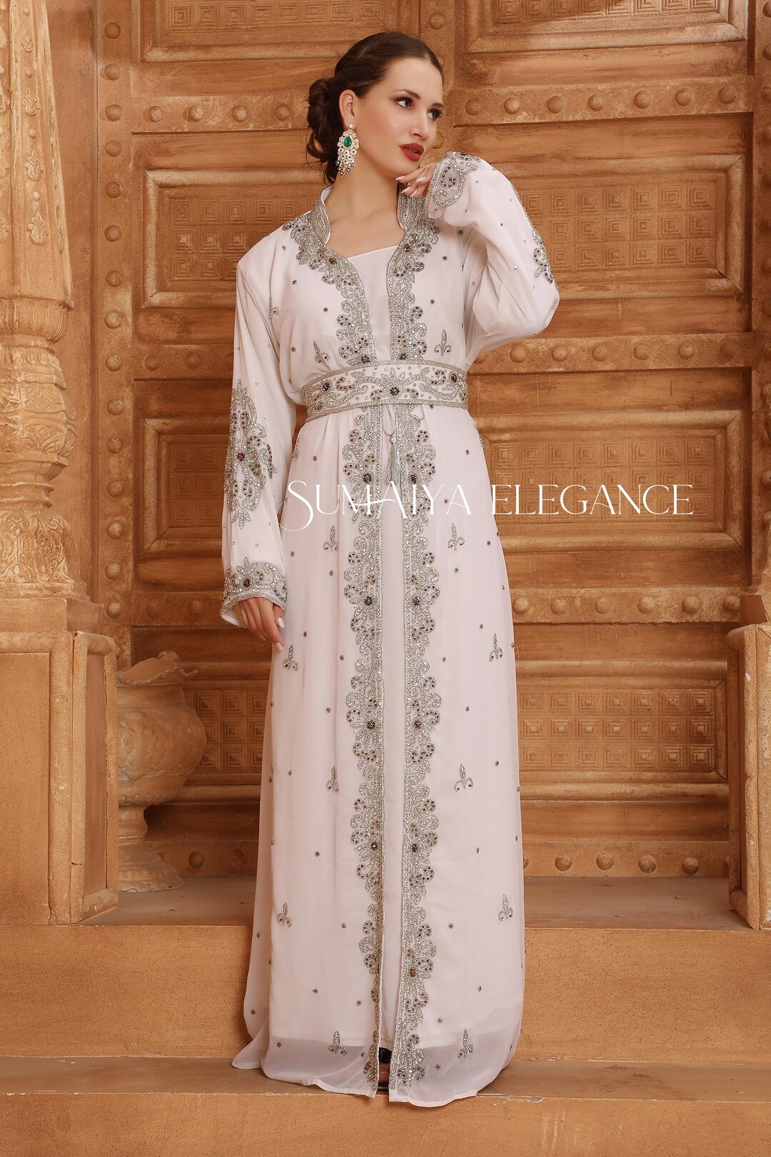 Leena Moroccan Dubai Kaftan Arabic Abaya Hand Beaded Caftan Maxi Farasha Floor Length Party Wear ...